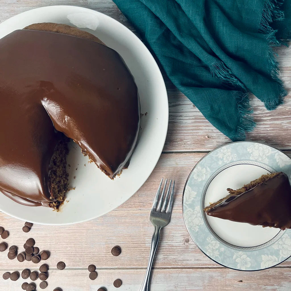Fluffy Carob Sponge Cake with Ganache Topping